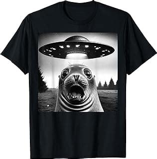 Funny Graphic Seal Selfie With Ufos Weird T Shirt