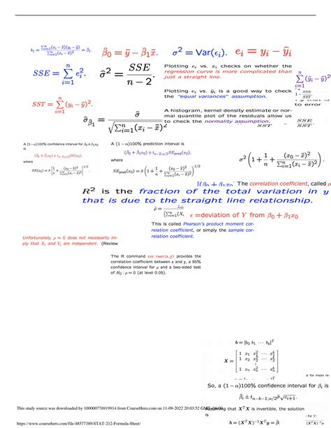 Solution Stat 212 Formula Sheet Studypool