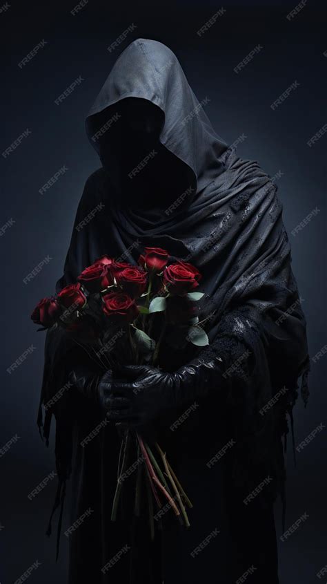 Premium Ai Image A Grim Reaper With A Bunch Of Roses Holding In His