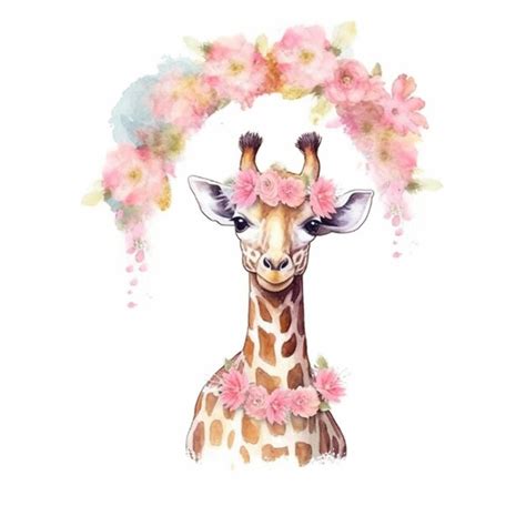 Premium Photo There Is A Giraffe With A Flower Crown On Its Head