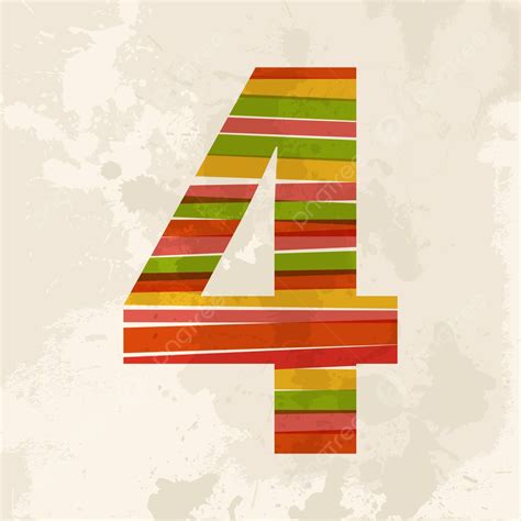 Vintage Multicolor Number 4 Shape Font Illustration Vector Shape Font