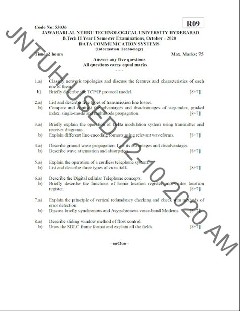Jntuh Btech Data Communication Systems October 2020 Question Paper