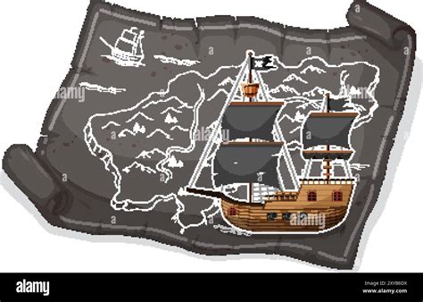 Old Map With A Pirate Ship Illustration Stock Vector Image And Art Alamy