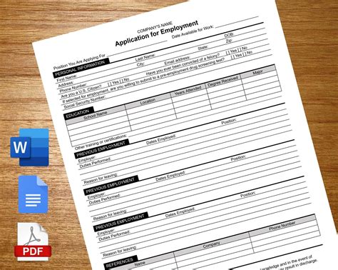 Printable Generic Application For Employment