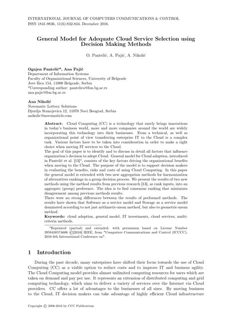 Pdf General Model For Adequate Cloud Service Selection Using Decision