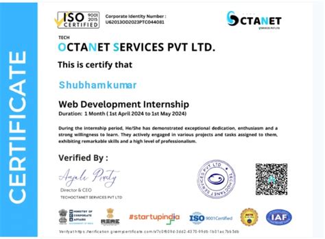 Shubham Kumar On Linkedin Webdevelopment Internship Certificate