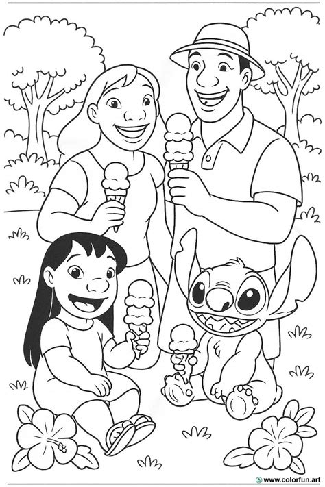 Planșă De Colorat Cu Lilo și Stitch în Familie Descărcați Sau Tipăriți