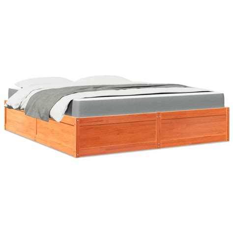Lit Double Lit Adulte Lit Avec Matelas Cire Marron 180x200 Cm Bois