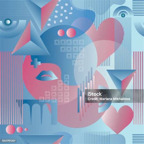 Modern Abstract Seamles Pattern Dalam Warna Merah Muda Dan Biru Elemen