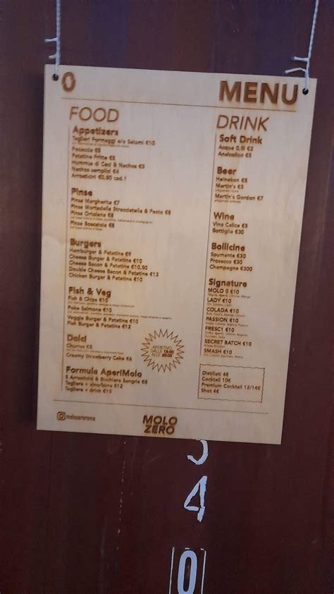 Speisekarte Von Molo Zero Pub And Bar Rom