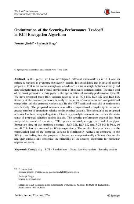 Pdf Optimization Of The Security Performance Tradeoff In Rc4