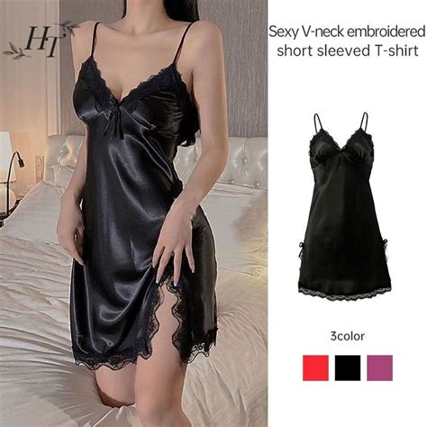 Pajama Underpants Set Women Summer Lace Slit Nightgown Thin Camisole