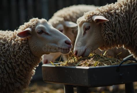 Livestock Feeding System Dispensing Hay To Sheep In A Farm Setting
