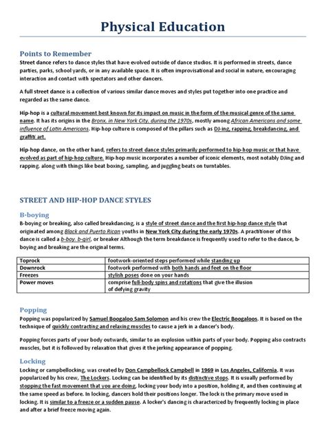 Physical Education Notes Pdf Hip Hop Music Dances