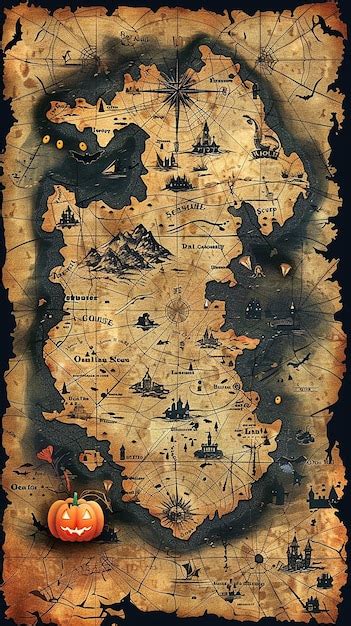 Halloween Treasure Hunt Poster With A Lantern And Spooky Elements Premium Ai Generated Image