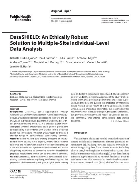 Pdf Datashield An Ethically Robust Solution To Multiple Site