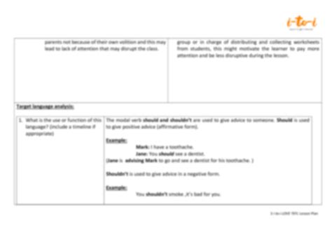 Solution Tefl Assignment 2 Lesson Plan Grammar Studypool