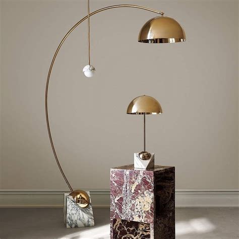 Venus Champagne Brass Arc Floor Lamp With White Marble Base Reviews