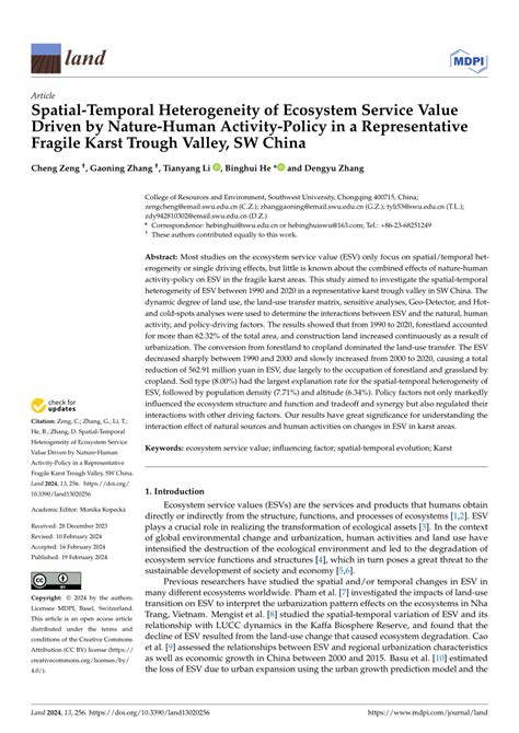 Pdf Spatial Temporal Heterogeneity Of Ecosystem Service Value Driven