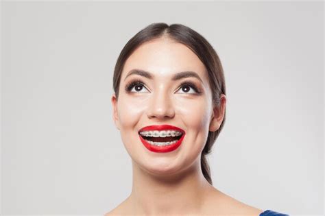 Premium Photo Perfect Successful Woman With Braces On Teeth Smiling
