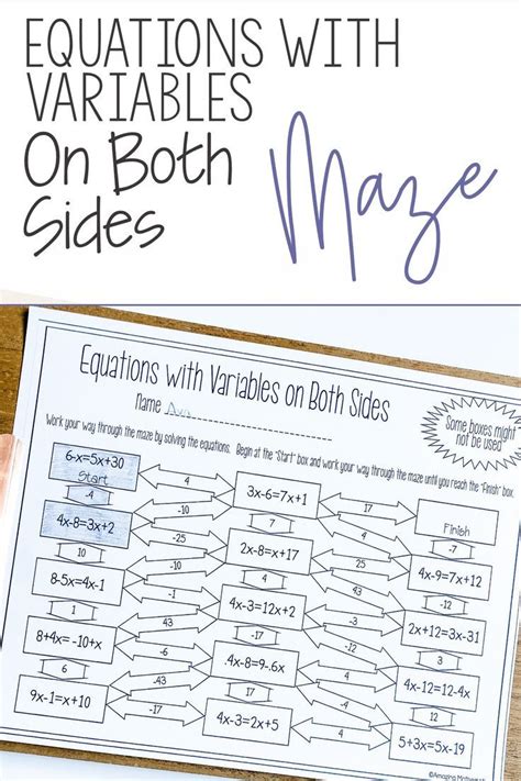 Solving Equations With Variables On Both Sides Worksheet Maze Activity Solving Equations