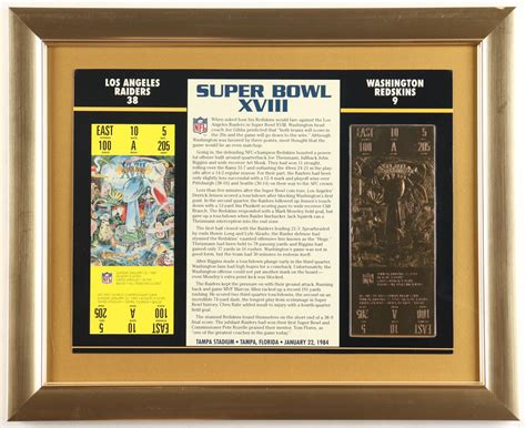 Custom Framed Super Bowl Xviii Commemorative Score Card With 23kt Gold