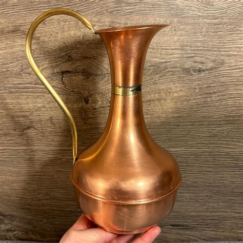 Vintage Weba Ware Made In England Gold Tone Copper Brass Jug Vase