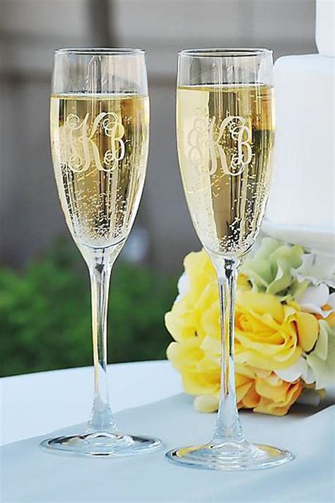 Monogrammed Glass Champagne Flutes Set Of 4 Carved Solutions