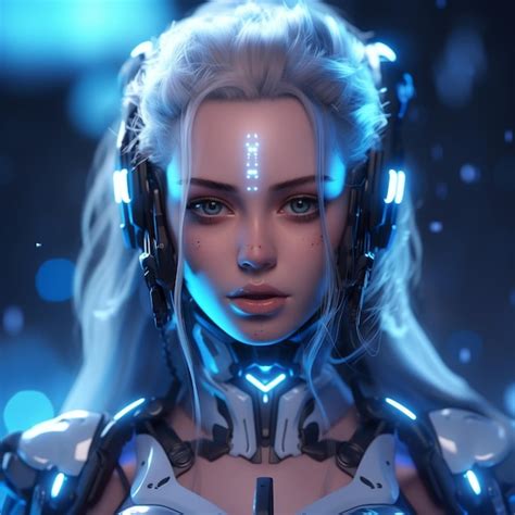 Premium Ai Image A Woman With A Robot On Her Face And A Blue Light