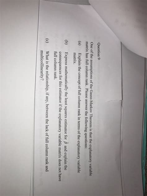 Solved One Of The Assumptions Of The Gauss Markov Theorem Is