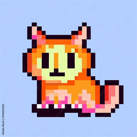 Classic 8 Bit Pixel Art Illustration Of Cute Kitten Retro 8 Bit Pixel