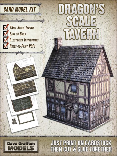 Dragons Scale Tavern Card Model Kit 28mm Wargaming Scale Paper Model
