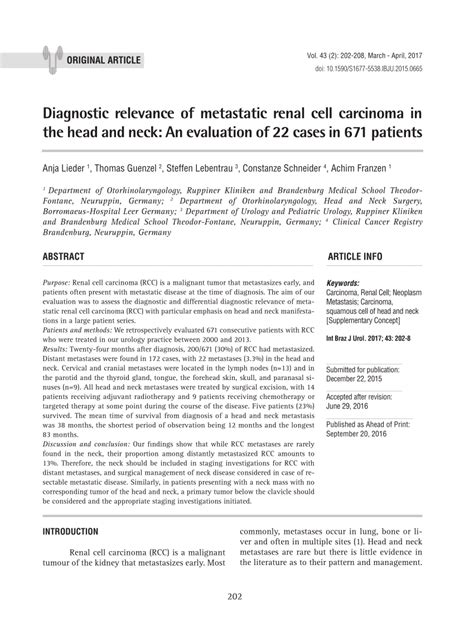Pdf Diagnostic Relevance Of Metastatic Renal Cell Carcinoma In The