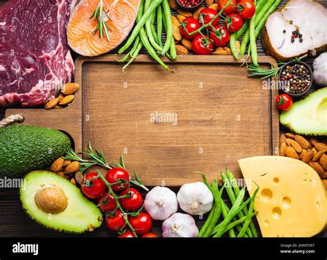 Wooden Cutting Board And Ketogenic Low Carbs Ingredients For Healthy