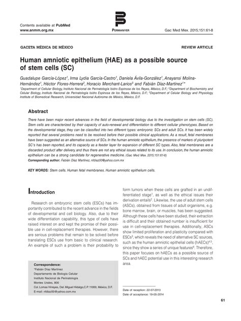 Pdf [human Amniotic Epithelium Hae As A Possible Source Of Stem