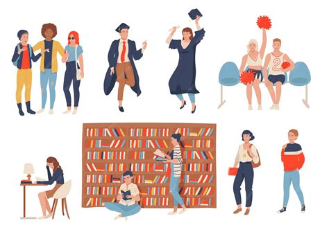 Premium Vector Students In School College Or University Set Of