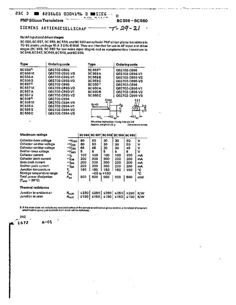 Bc558 Datasheet16 Pages Siemens Pnp Silicon Transistors