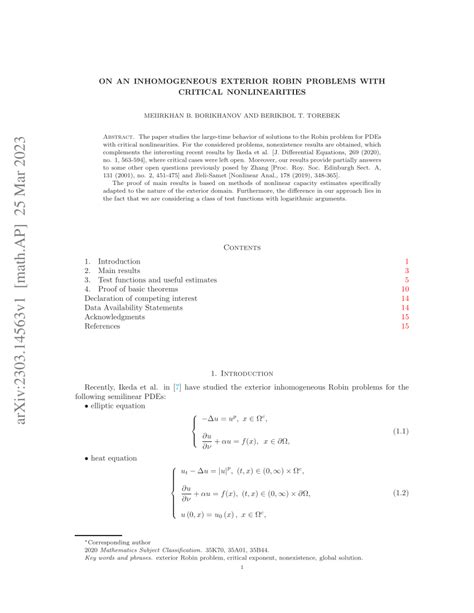 Pdf On An Inhomogeneous Exterior Robin Problems With Critical