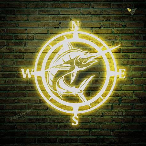 Swordfish Gps Compass Metal Sign With Colorful Led Light Ocean