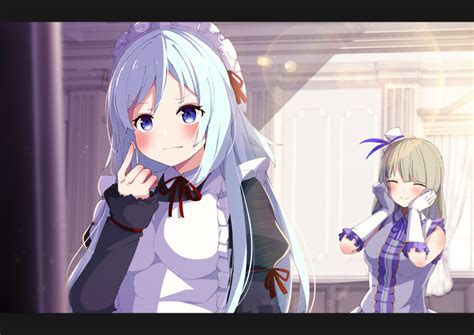 Safebooru 2girls Absurdres Alternate Costume Apron Black Dress Blue