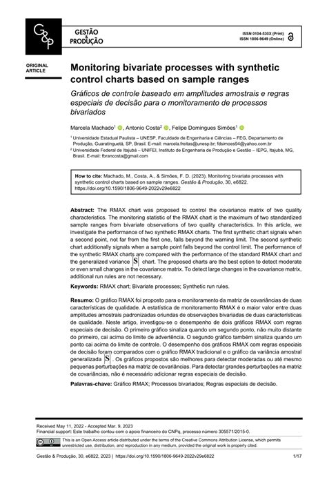 Pdf Monitoring Bivariate Processes With Synthetic Control Charts