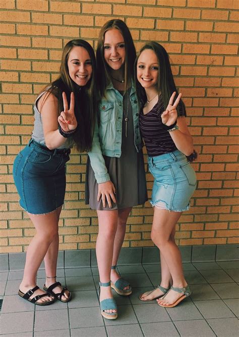 Bestie Photoshoot High School Sandals Jean Skirt Teen Wearing
