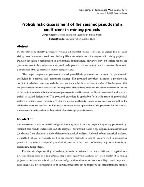 Pdf Performance Based Assessment Of The Seismic Pseudostatic