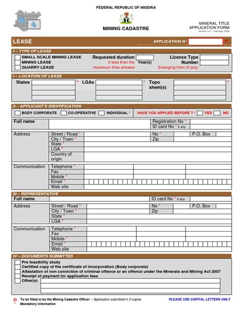 Mining Lease Application Form Pdf Identity Document Government