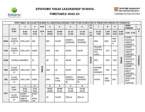 Time Table Grade 8a Pdf