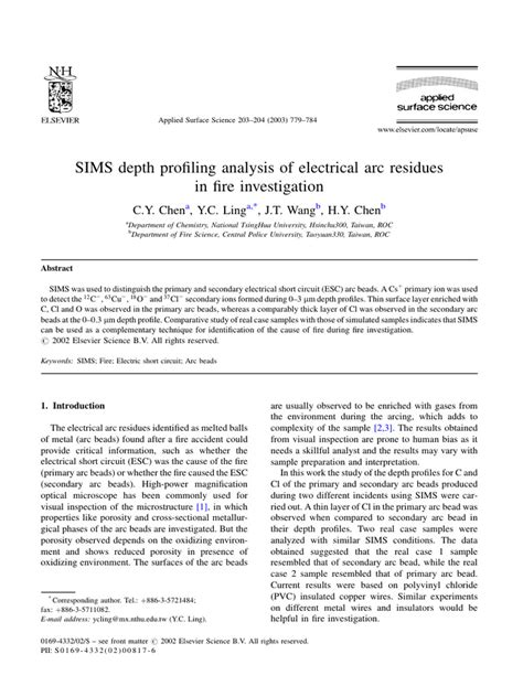 Sims Depth Profiling Analysis Of Electrical Arc Residues In Fire