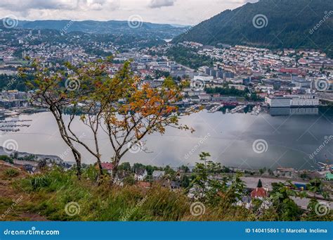 High Angle View From Mount Floyen Bergen Stock Image Image Of