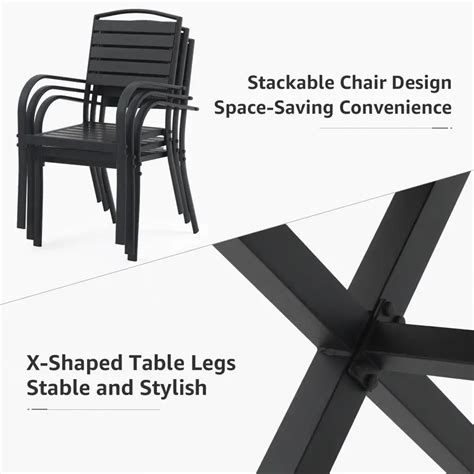 안뜰 식사 세트 고용량 테이블과 쌓을 수 있는 나무 플라스틱 의자가 있는 야외 식사 세트 정원 마당 및 수영장용 전천후