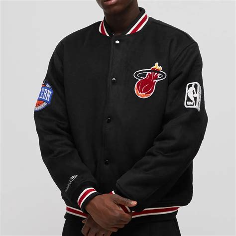Wool Full Snap Hardwood Classics Miami Heat Black Varsity Jacket