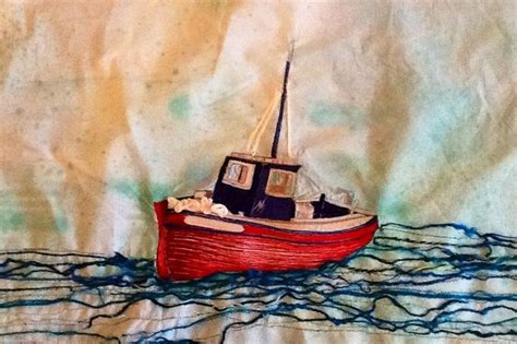 Embroidered Boat Out At Sea Fabric Art Textile Artists Boat Art